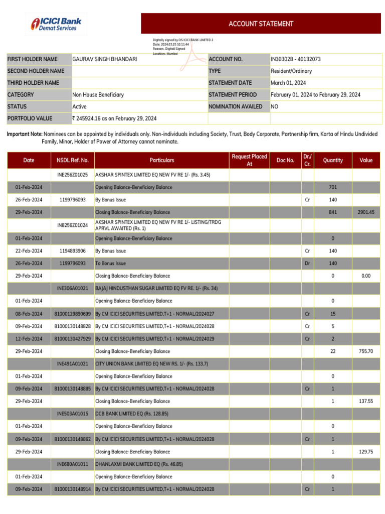 February 2024 Account Statement | PDF | Dividend | Financial Services