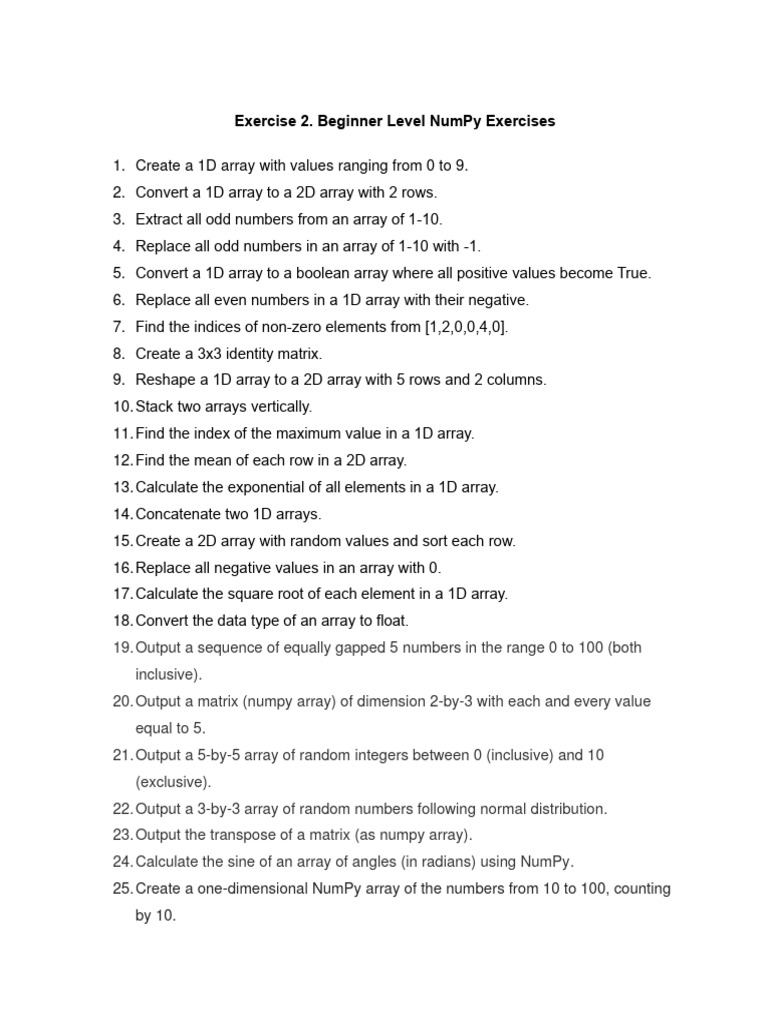 Ex2 Beginner Level Numpy Exercises Pdf Matrix Mathematics Computer Programming