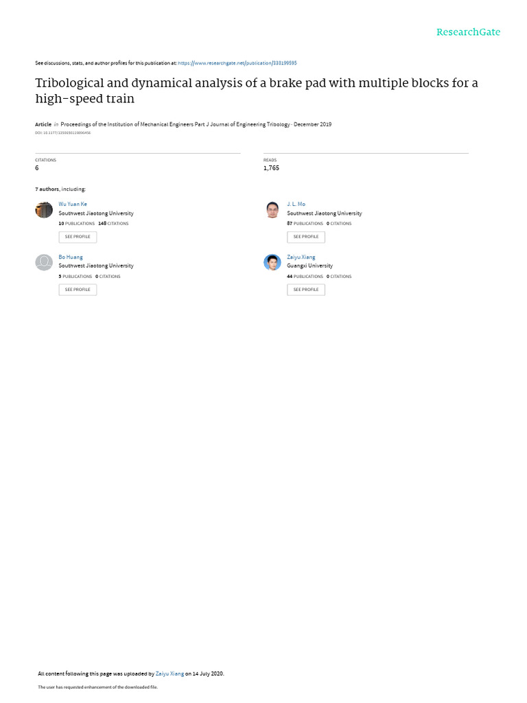 Tribological and Dynamical Analysis of A Brake Pad With Multiple Blocks ...