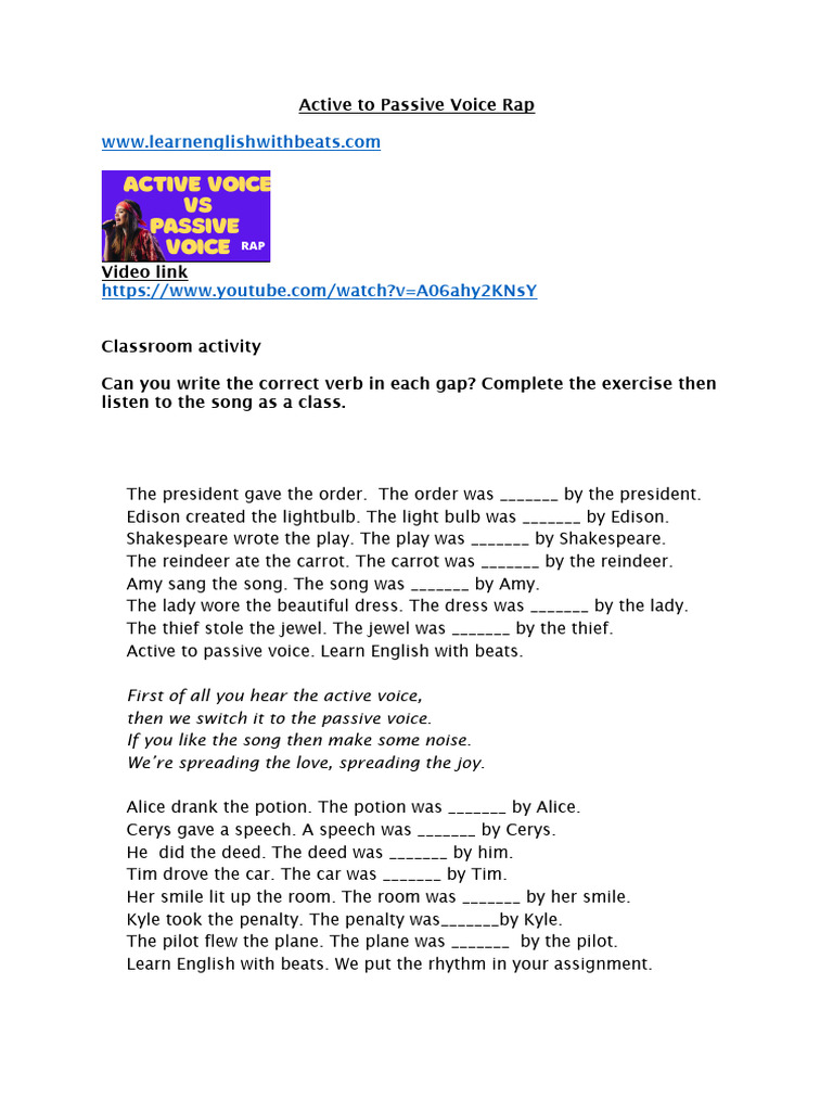 Active to Passive Voice Rap | PDF