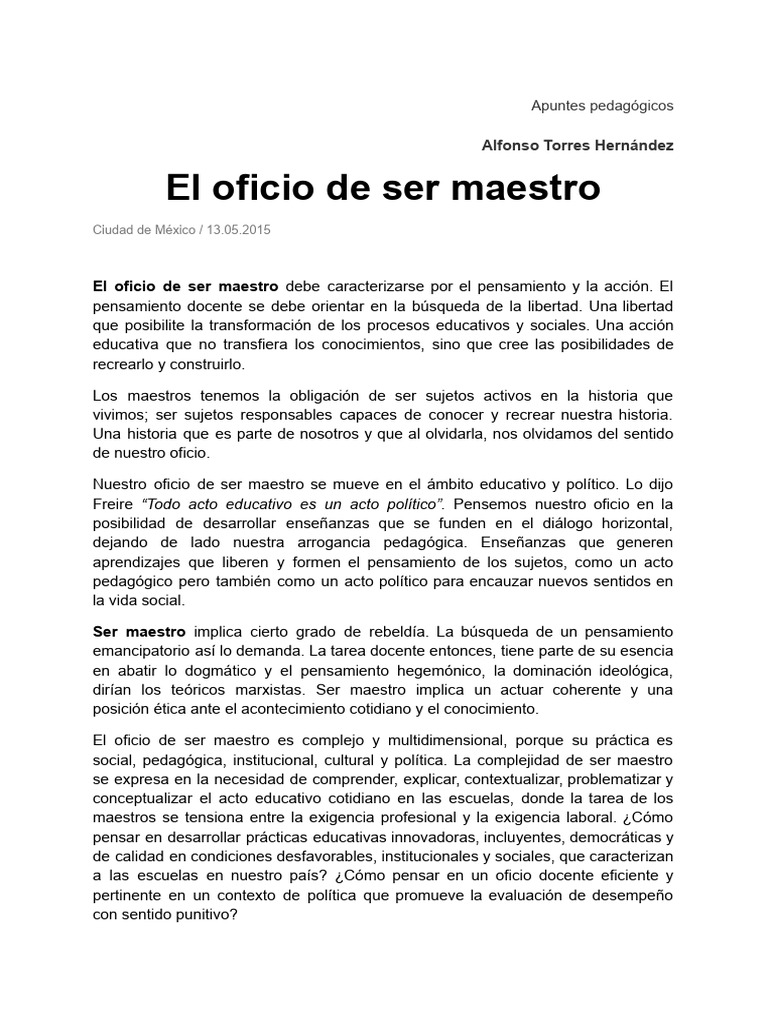 El Oficio de Ser Maestro | PDF | Enseñando | Pedagogía
