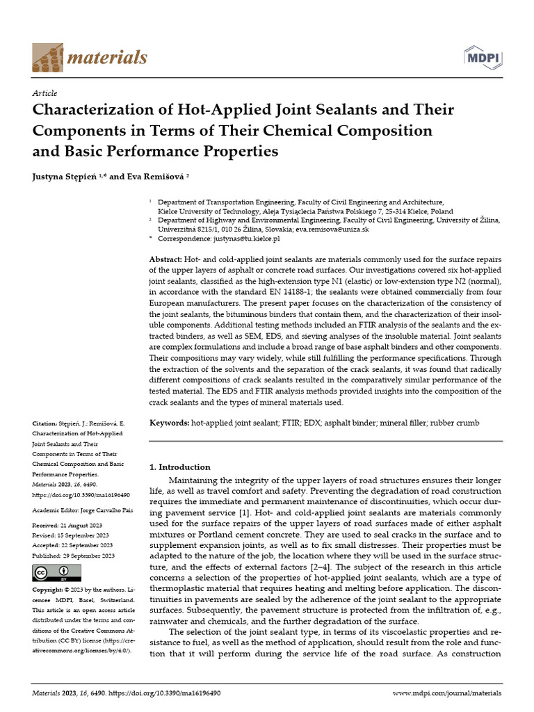 Hot Applied Joint Sealants | PDF | Energy Dispersive X Ray Spectroscopy ...