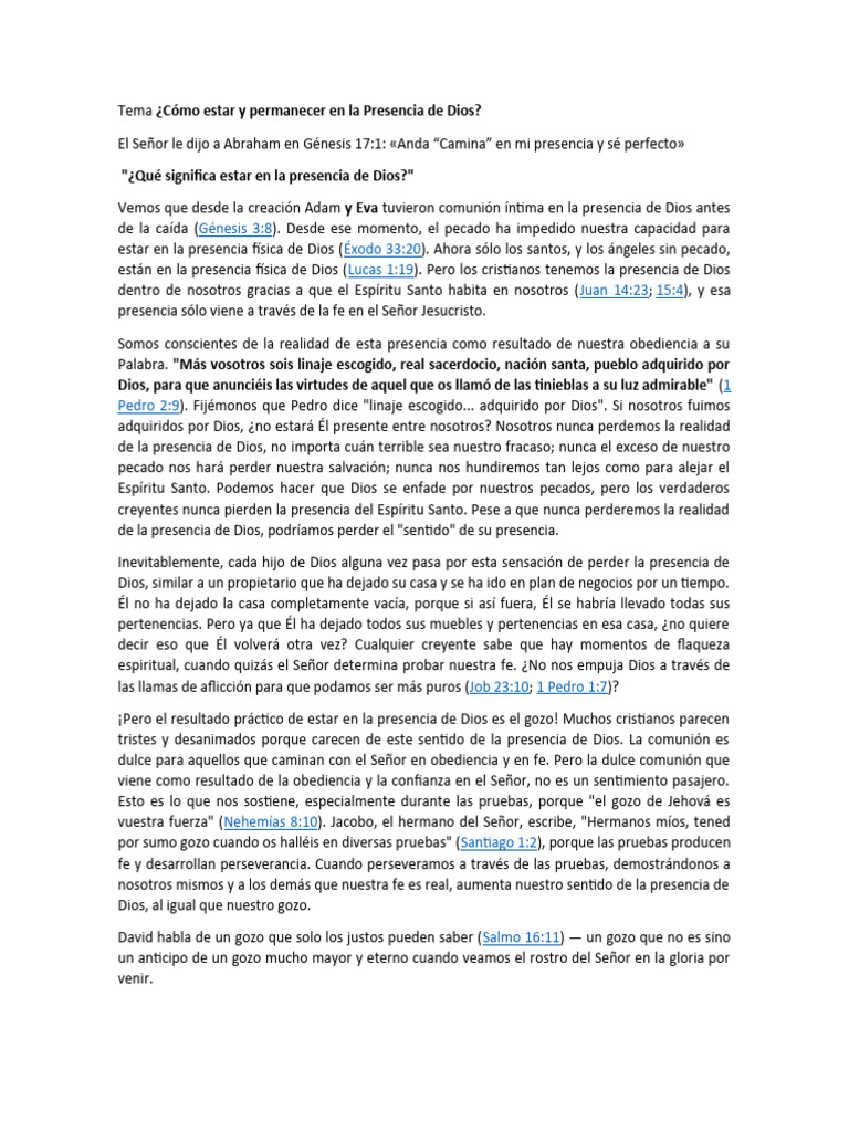 Tema Como Estar y Permanecer en Su Presencia | PDF | Pecado | Dios
