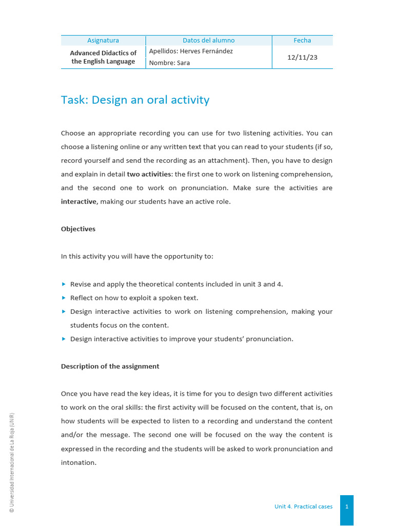 Week Five: Oral Design Activities | PDF | Reading Comprehension ...