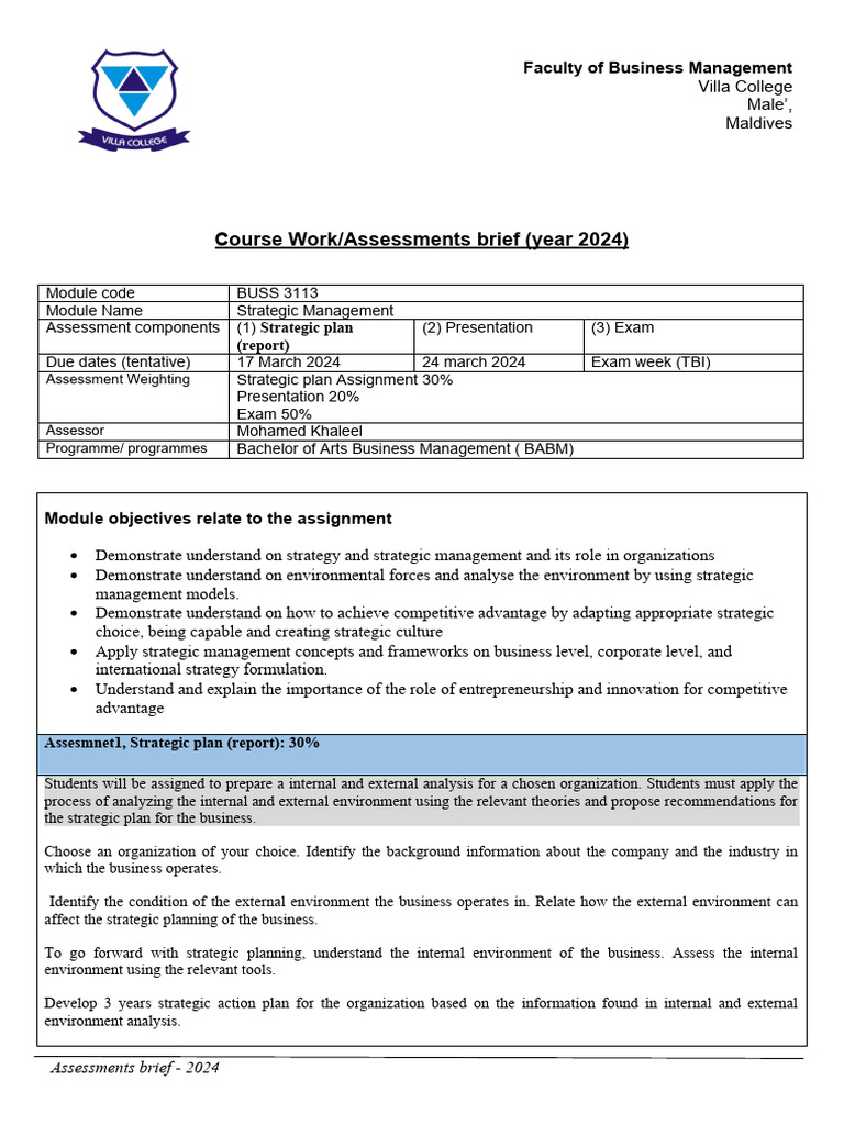 Assessment Brief Strategic Management Jan 2024 | Download Free PDF ...