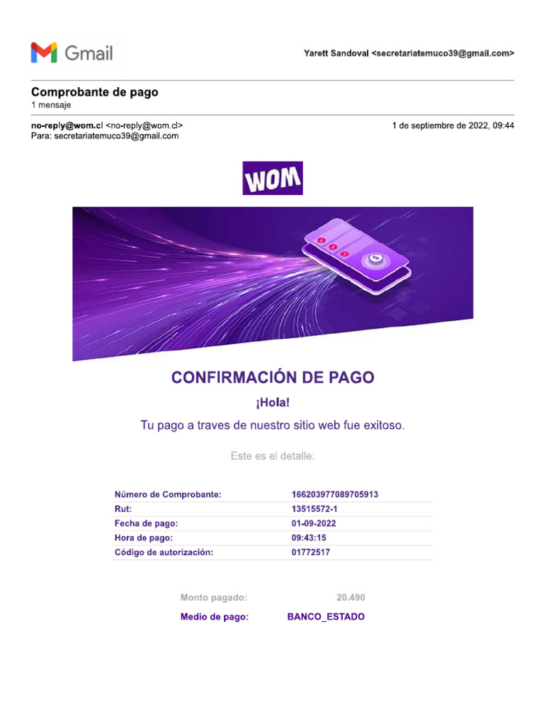 Comprobante de Pago Wom | PDF