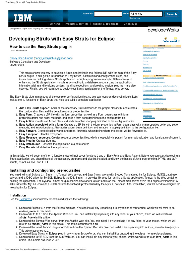 Easy Struts Development in Eclipse | PDF | Eclipse (Software) | Computing