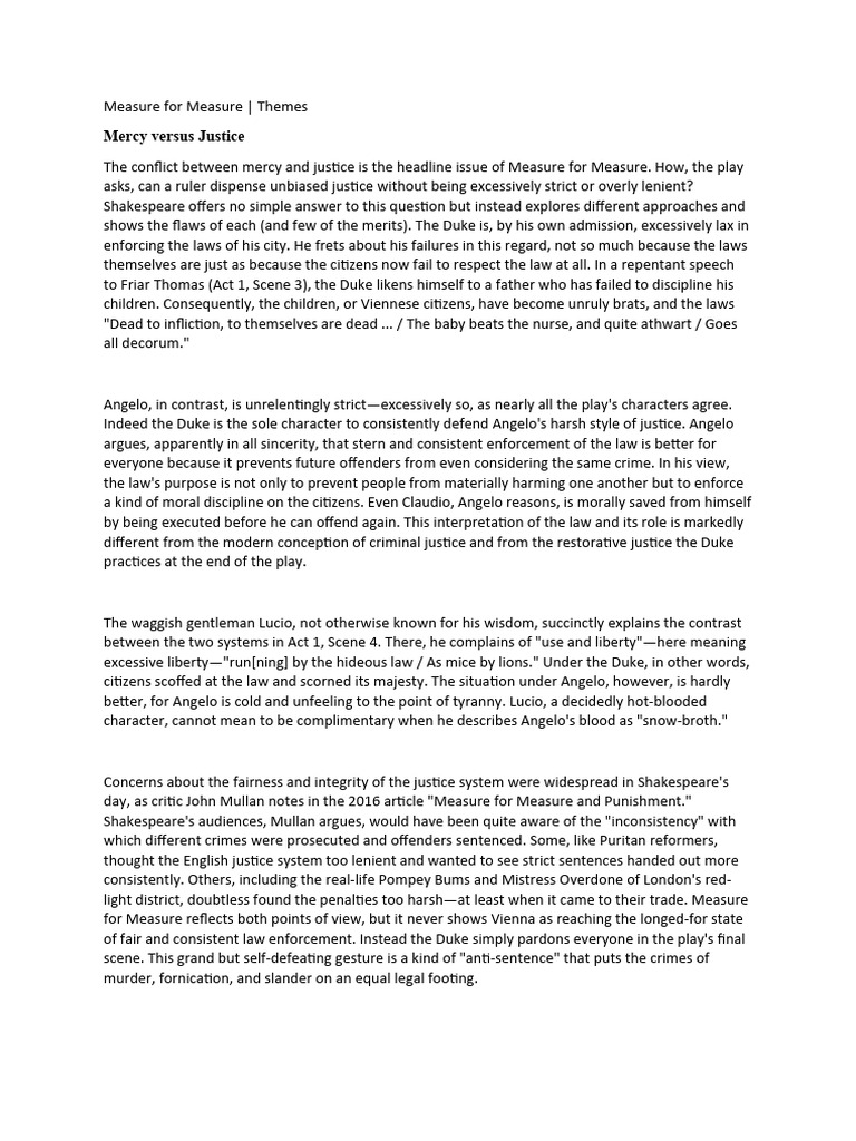 Measure For Measure | PDF | Justice | Crime & Violence