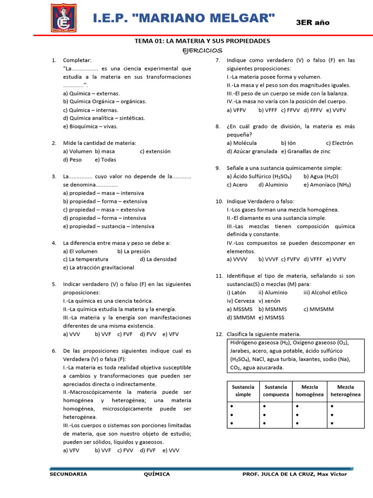 Práctica de Materia y Mezclas 3ero MM 2024 | PDF | Importar ...