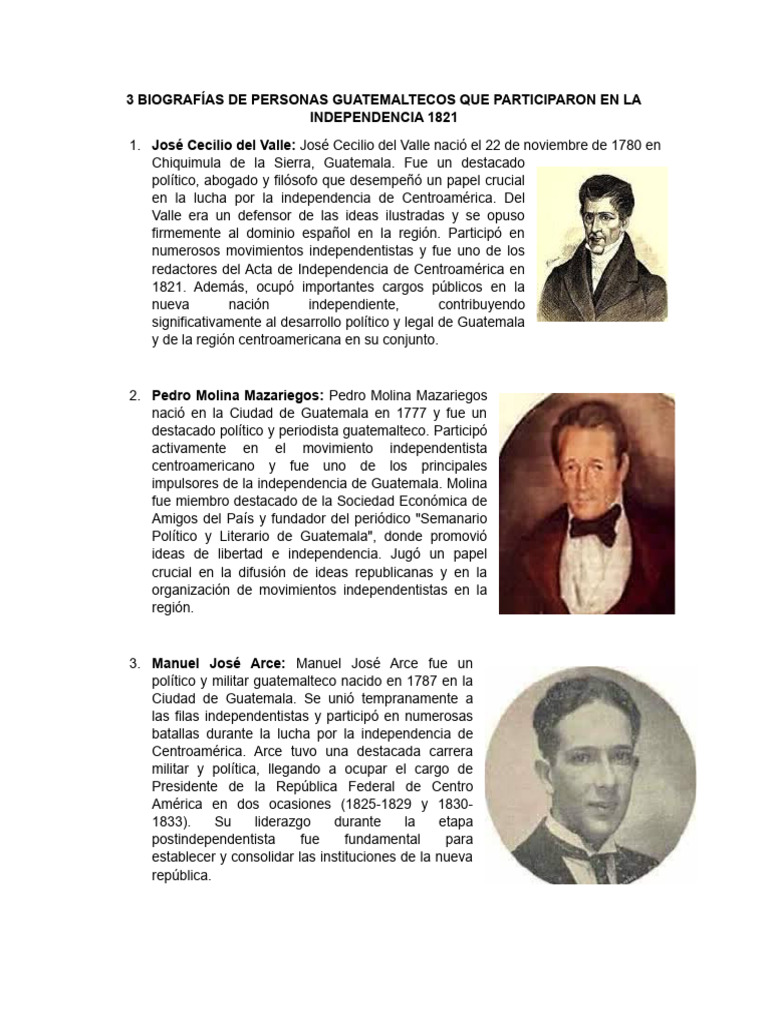 3 Biografías de Personas Guatemaltecos Que Participaron en La ...