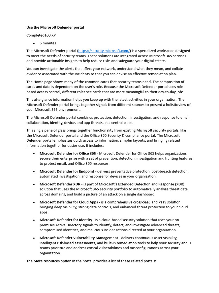 Overview of Microsoft Defender Portal | PDF | Security | Computer Security