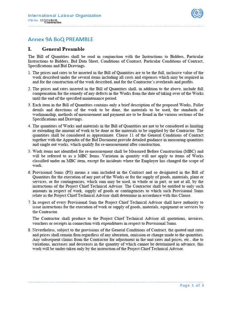 Schedule 14.1 BoQ Preamble | PDF | Employment | Road