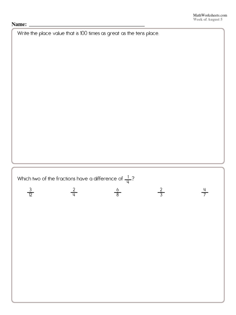 Math Worksheets for August 5 Week | PDF