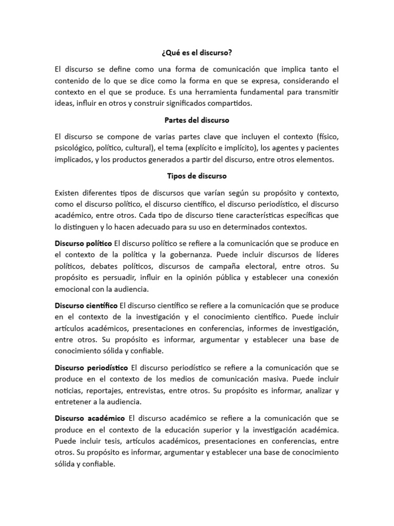 Tipos y funciones del discurso | PDF | Hablar en público | Comunicación