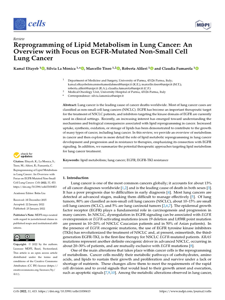 Lung Cancer and Lipids | PDF | Metabolism | Epidermal Growth Factor ...