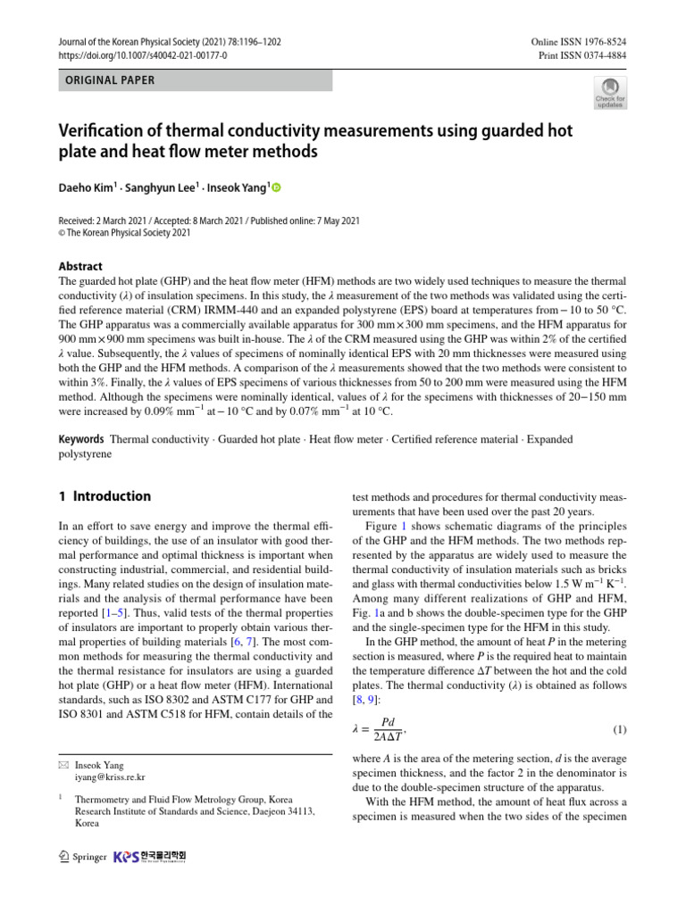 86 - Verification of Thermal Conductivity Measurements Using Guarded Hot Plate and Heat Flow ...