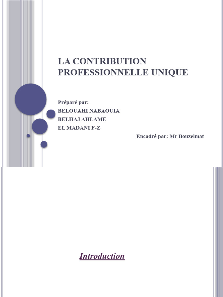 Contribution Professionnelle Unique au Maroc | PDF | Impôts | Impôt sur ...
