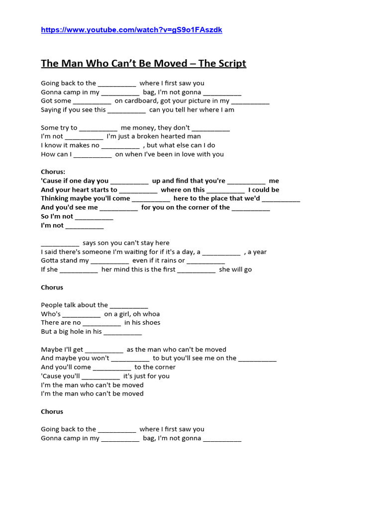 The Man Who Can't Be Moved Lyrics | PDF | Language Arts & Discipline ...
