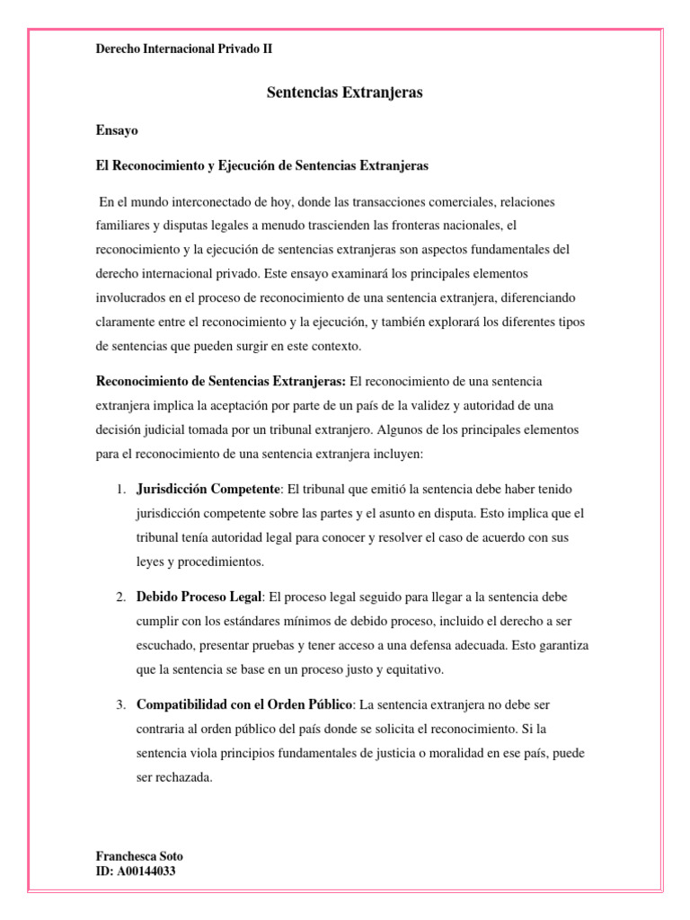 Reconocimiento y Ejecución de Sentencias Extranjeras | PDF | Debido al ...