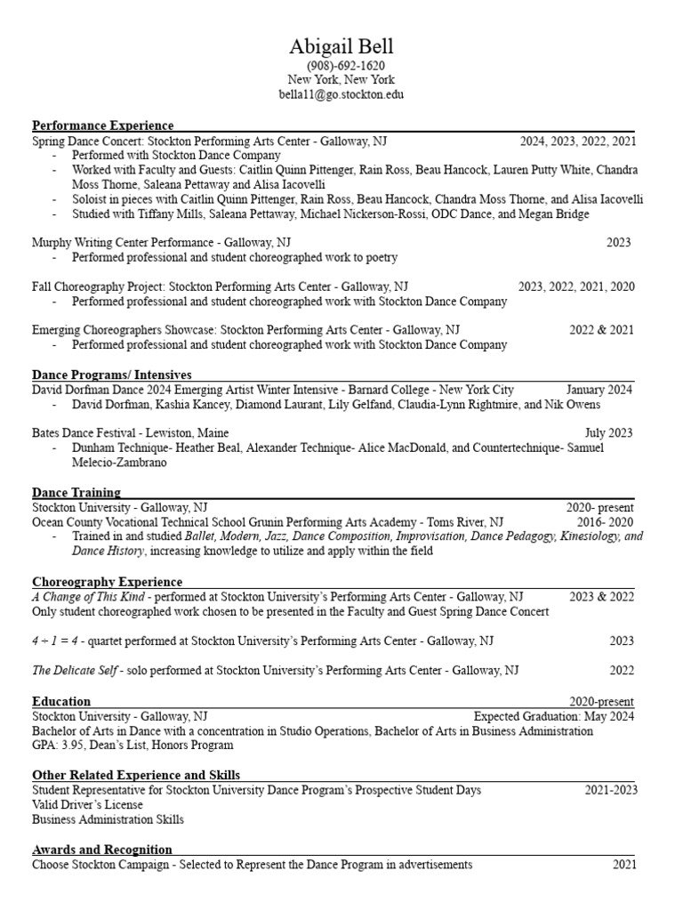 abigail bell performance resume 2024 6 | PDF | Choreography | Dances