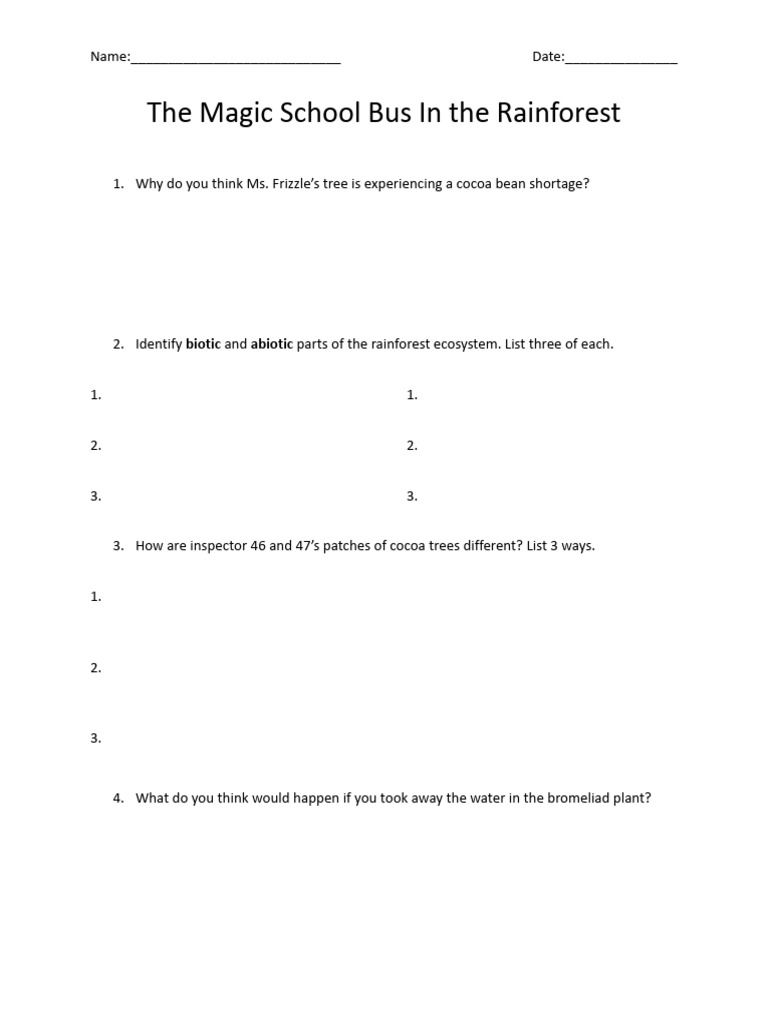 Magic School Rainforest Worksheet Season 3 Ep 11 | PDF