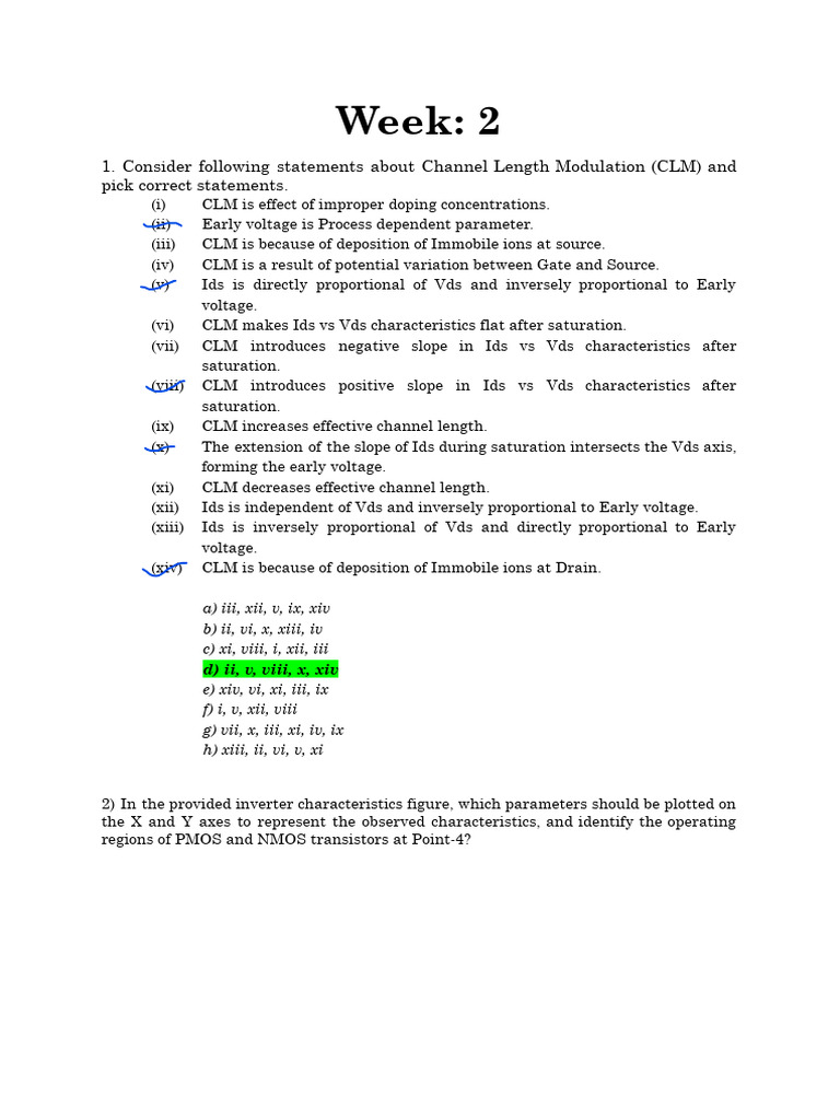 Week2 VLSI Subsystems Assignment Answers | PDF | Mosfet | Electrical Circuits