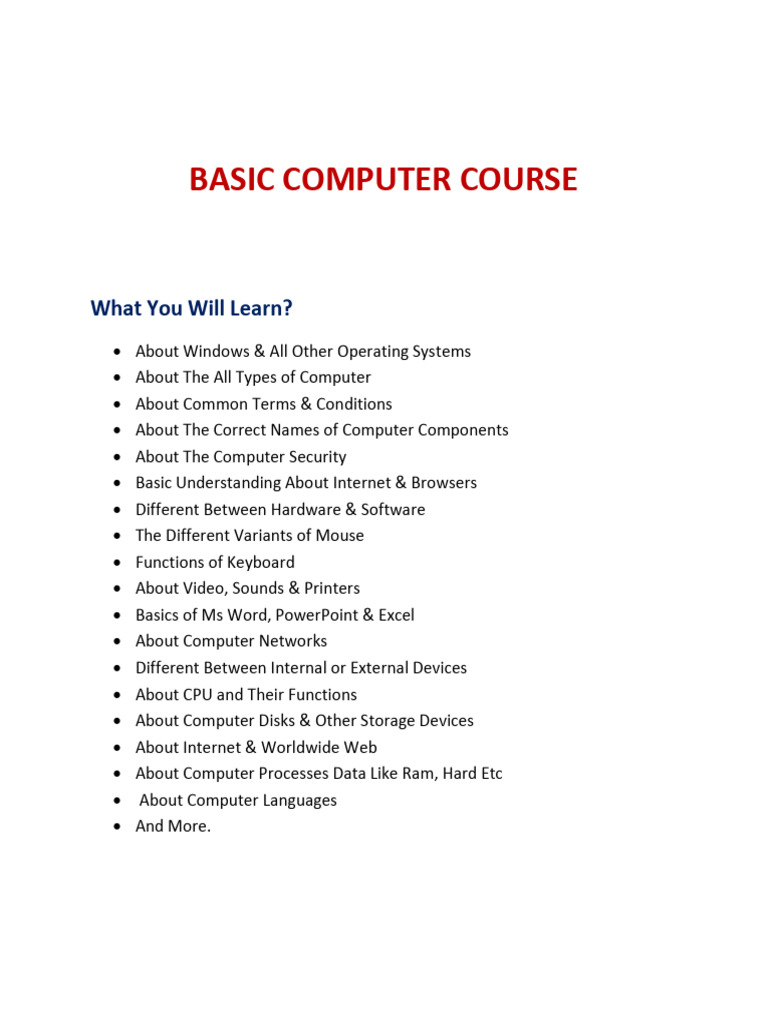 Computer Course Basic | PDF | Microsoft Windows | Window (Computing)