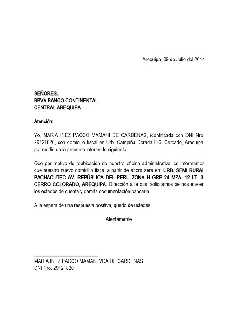 Carta de Cambio de Domicilio Fiscal | PDF | Finanzas y dinero | Derecho