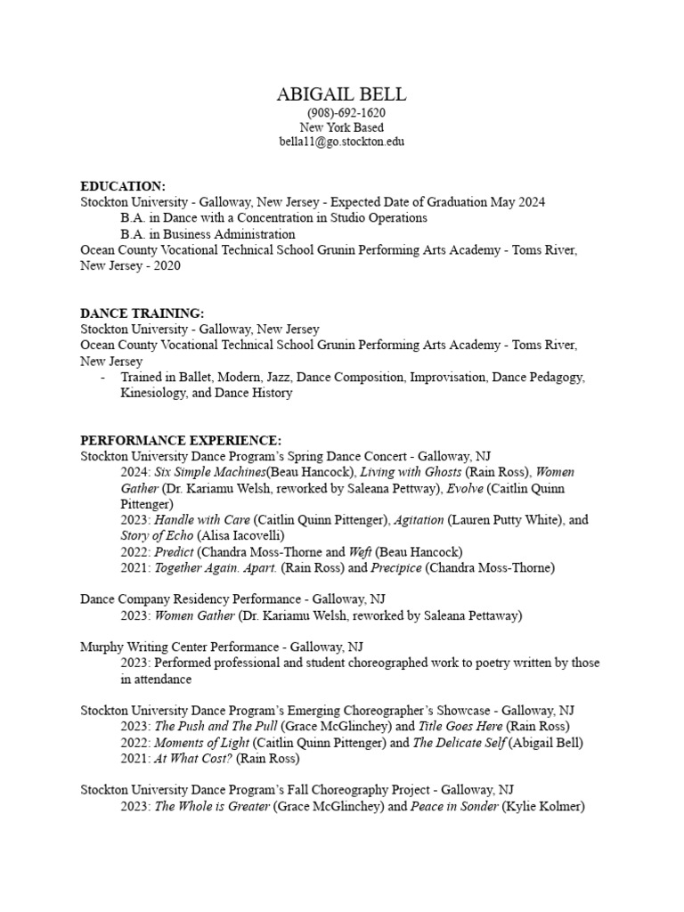 abigail bell dance cv 2024 1 | PDF | Dances | Choreography