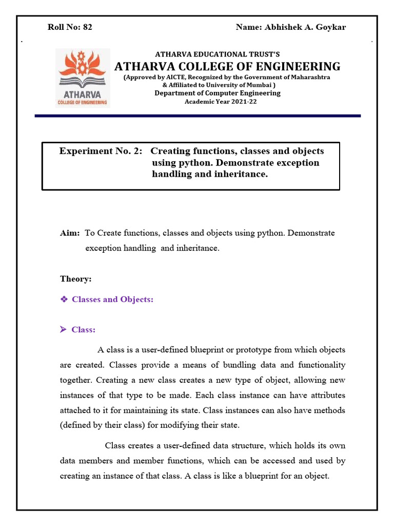 82 - Experiment - No - 2 (Python) | PDF | Inheritance (Object Oriented Programming) | Class ...