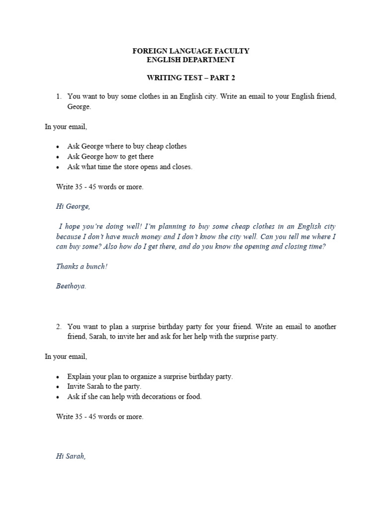 English Writing Test Email Prompts | PDF