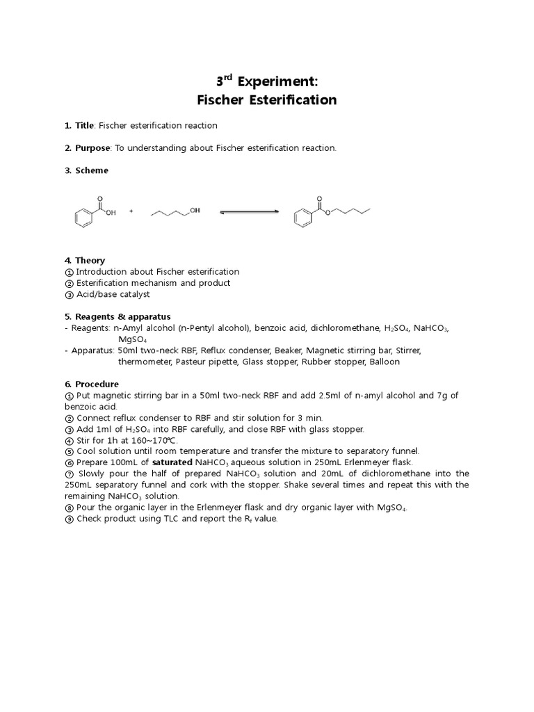 3rd Experiment - Fischer Esterification | PDF