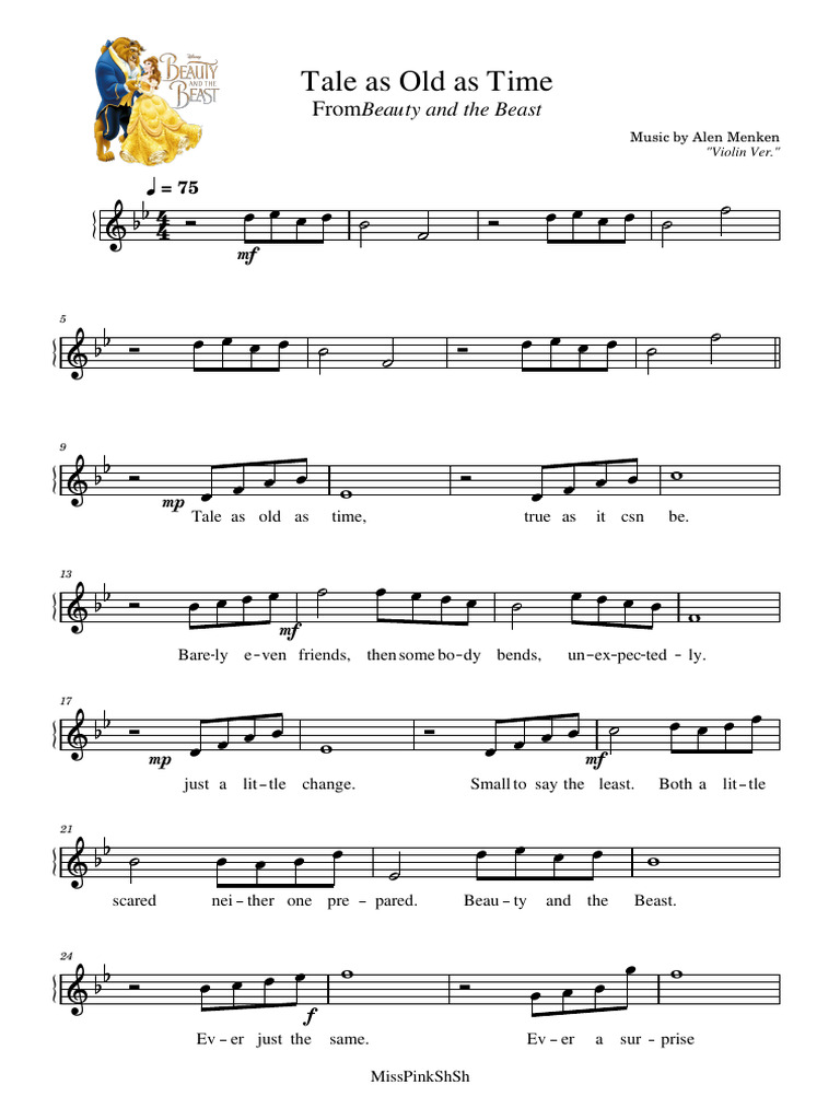 Beauty and the Beast (Tale as Old as Time) Violin [MissPinkShSh] | PDF