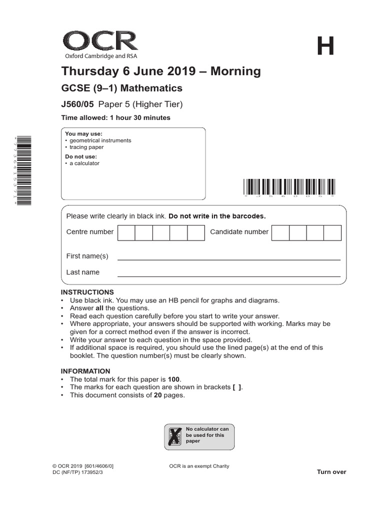 GCSE Mathematics Paper 5 Higher Tier | PDF | Mathematics