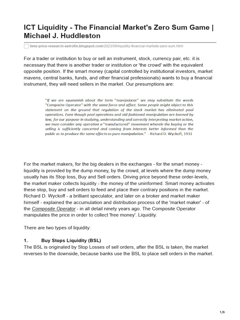 ICT Liquidity Strategies by Michael Huddleston | PDF | Market Maker ...
