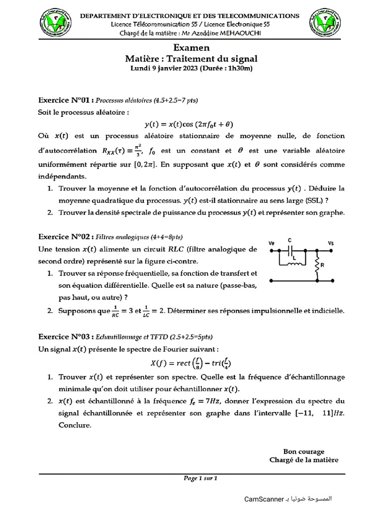 Examen Traitement du Signal | PDF