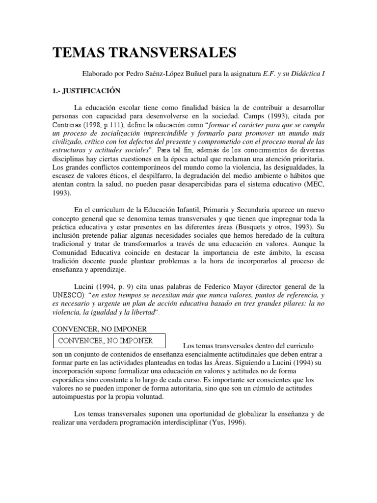 Temas Transversales | PDF | Educación Física | Plan de estudios