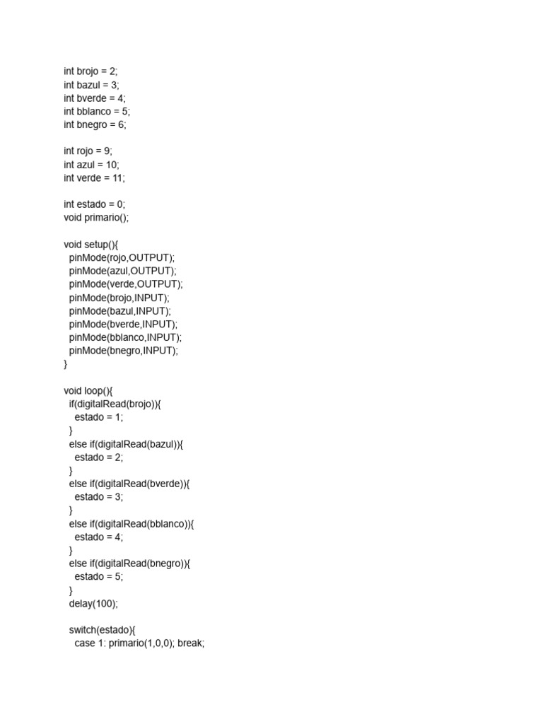 Código Arduino switch-case | PDF