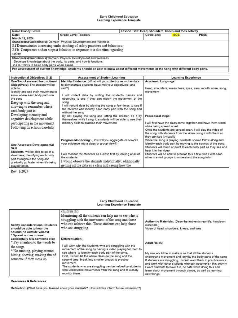 Ece Lesson Plan Template 6 | PDF | Learning | Knowledge