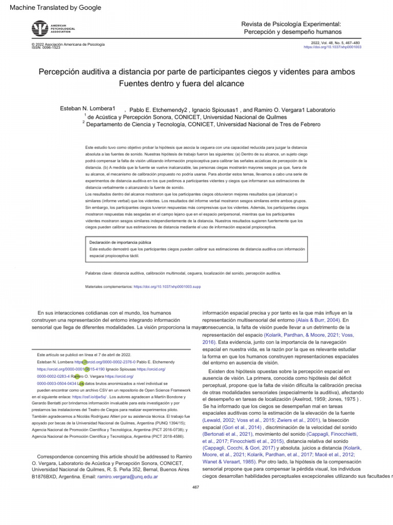 Lombera Et Al.,, 2022 | PDF | Experimentar | Percepción