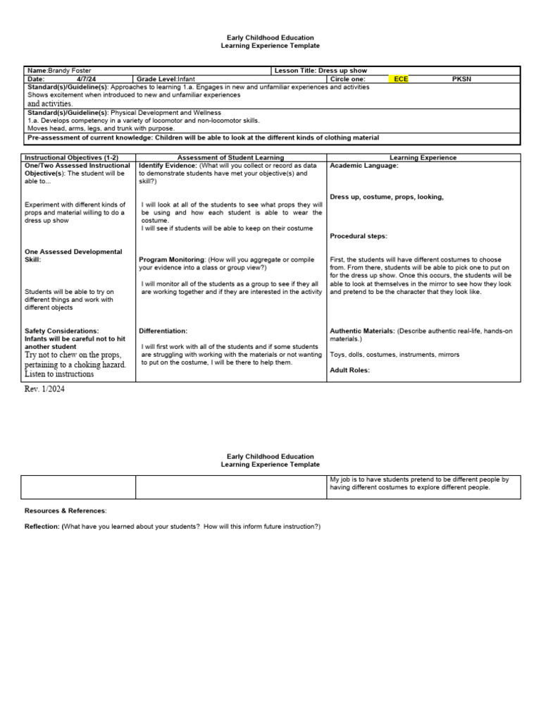 Dress Up Show Lesson Plan for Infants | PDF | Early Childhood Education ...