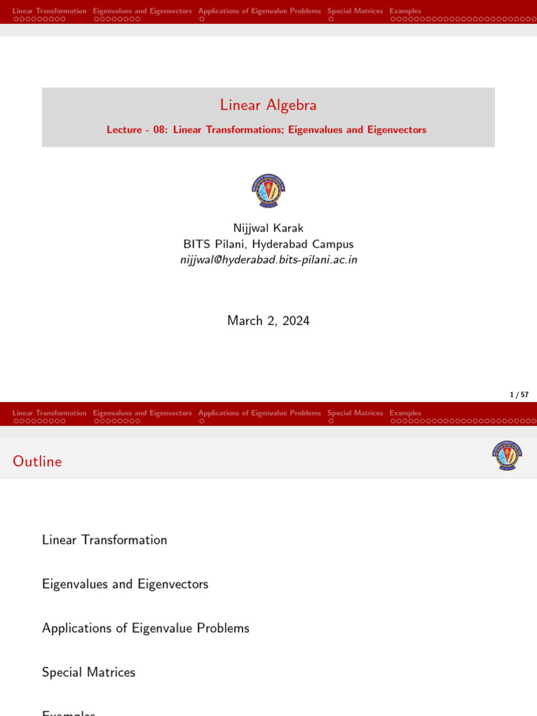 Lecture 08 LT Eigenvalues | PDF | Eigenvalues And Eigenvectors | Linear Map