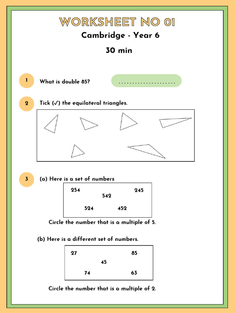 Worksheet No 01 Cambridge Year 06 Pdf Euclidean Geometry Euclidean Plane Geometry