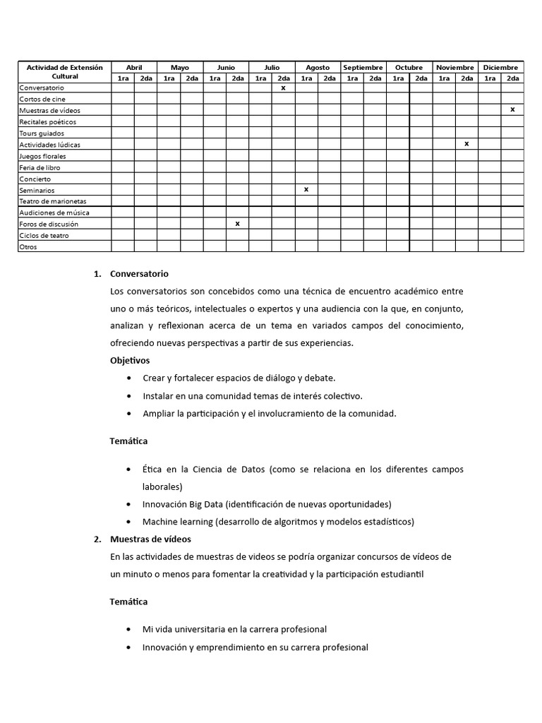 actividades de extensión cultural | PDF