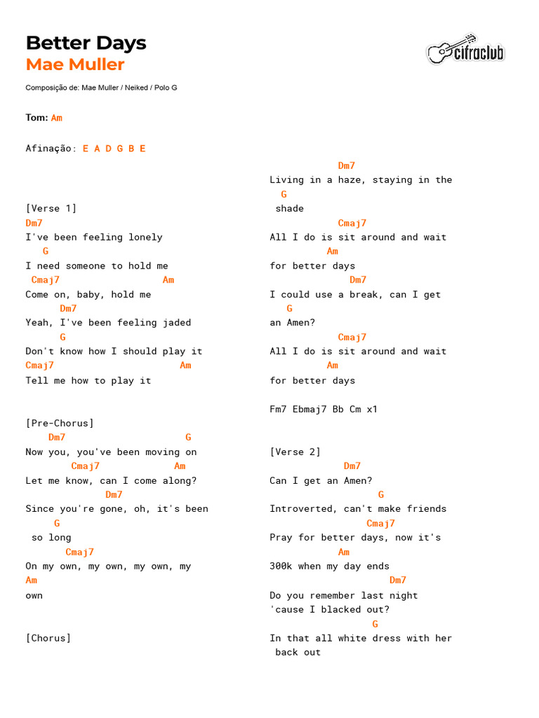 Cifra Club - Mae Muller - Better Days | PDF | Songs