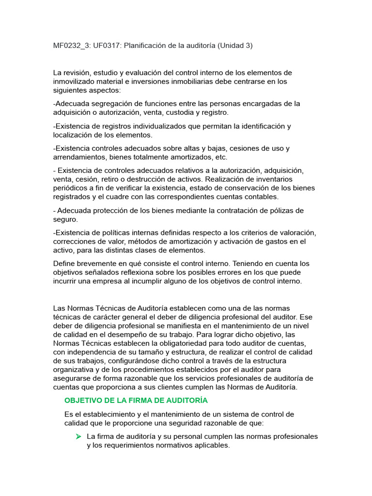 MF0232-3 - UF0317 - Planificación de La Auditoría - Unidad 3 | PDF | Auditoría | Contralor