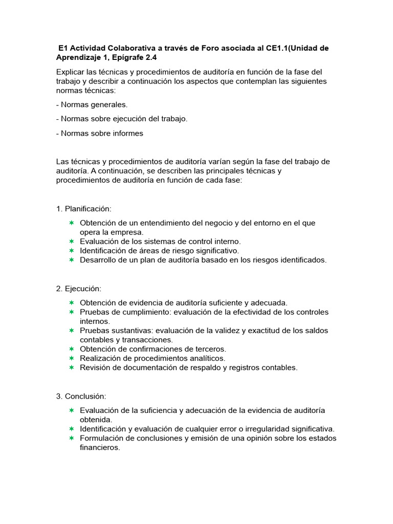 E1 Actividad Colaborativa A Través de Foro Asociada Al CE1 | PDF | Auditoría | Contralor
