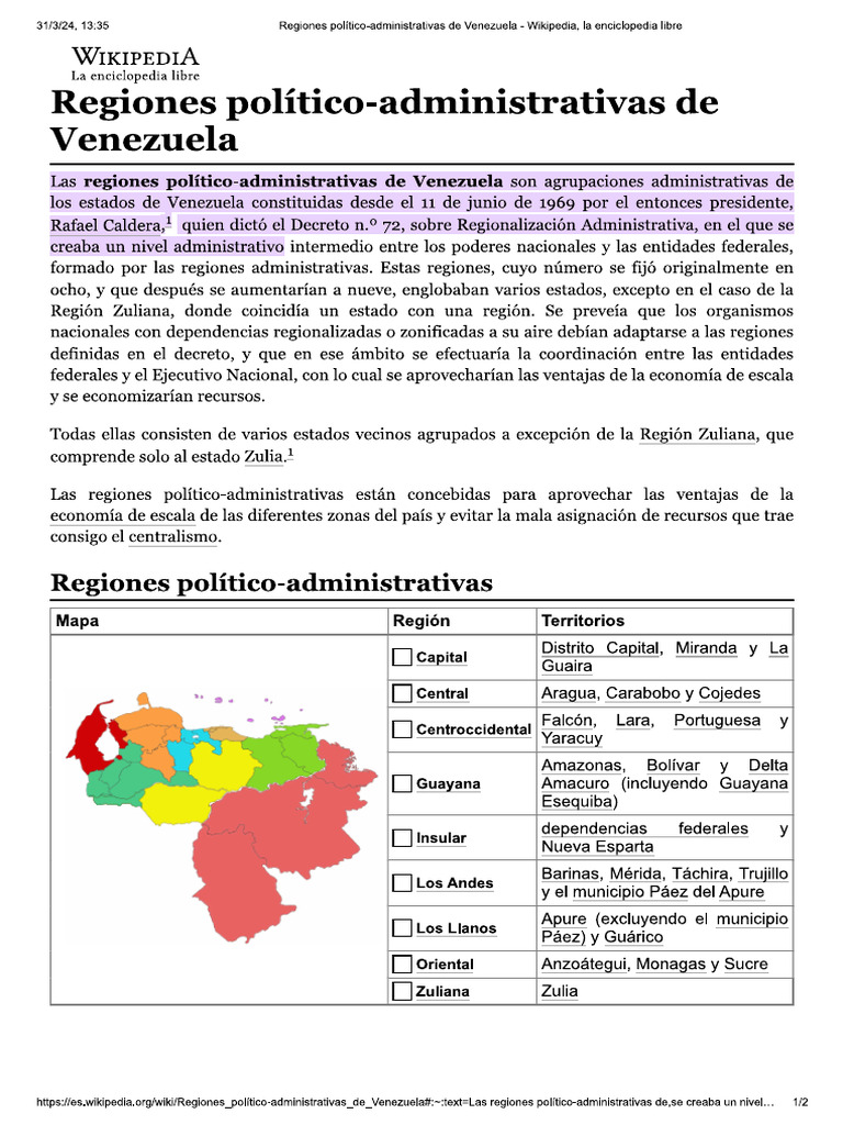 Regiones de Venezuela | PDF