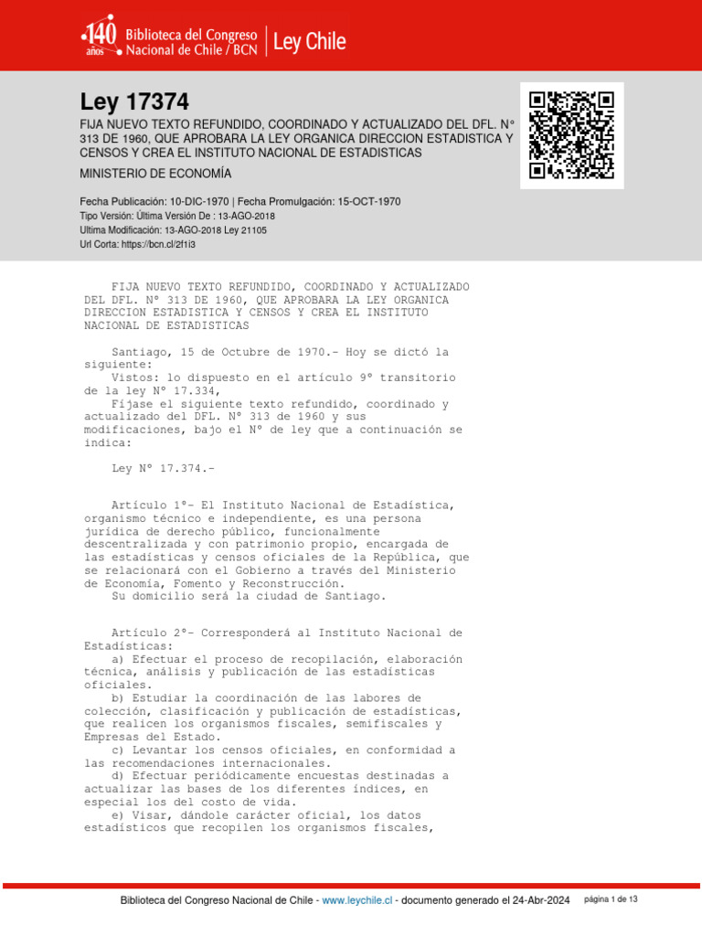 Ley 17374 - 10 Dic 1970 | PDF | Comisión Europea | Chile
