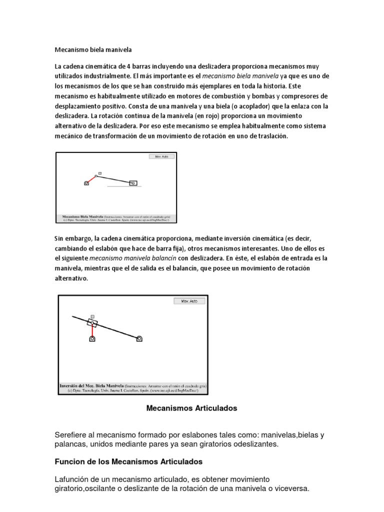 Mecanismo Biela Manivela | PDF | Movimiento (física) | Cinemática